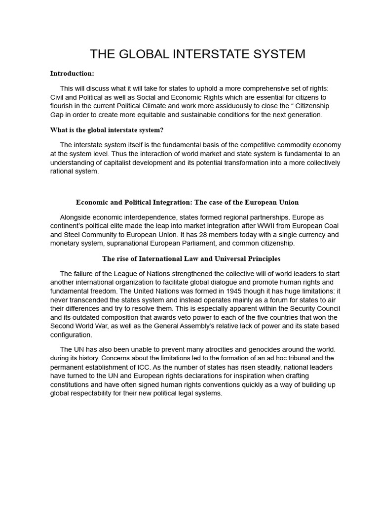 The Global Interstate System 1 | PDF | Human Rights | United Nations