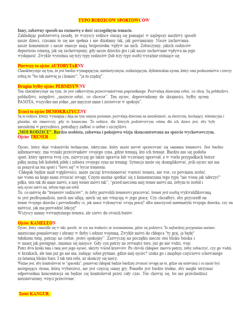 Typy Rodziców Sportowców | PDF