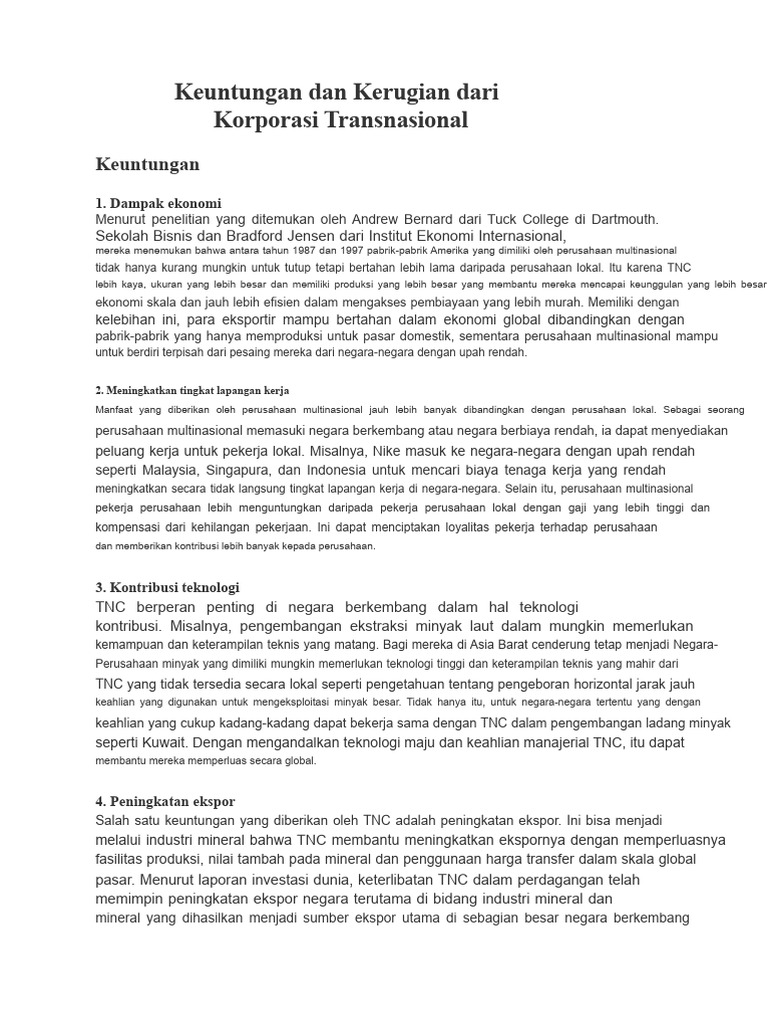 Keuntungan Dan Kerugian Perusahaan Multinasional | PDF