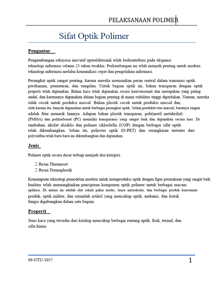 Sifat Optik Polimer | PDF