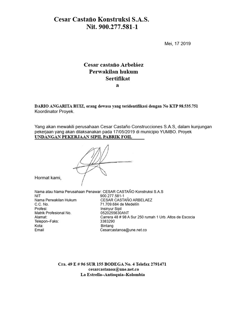 Surat Kunjungan Proyek | PDF