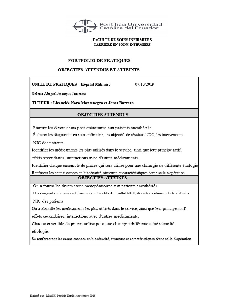Portfolio de Pratiques en Soins Infirmiers | PDF | Allaitement | Chirurgie