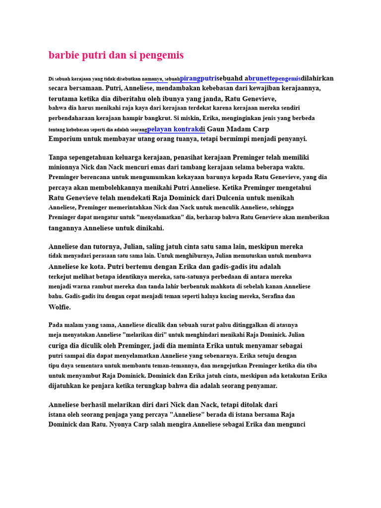 Barbie Putri Dan Pengemis | PDF