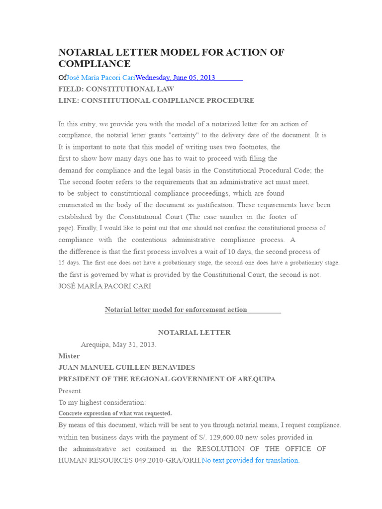 Notarial Letter for Compliance Action | PDF | Justice | Crime & Violence