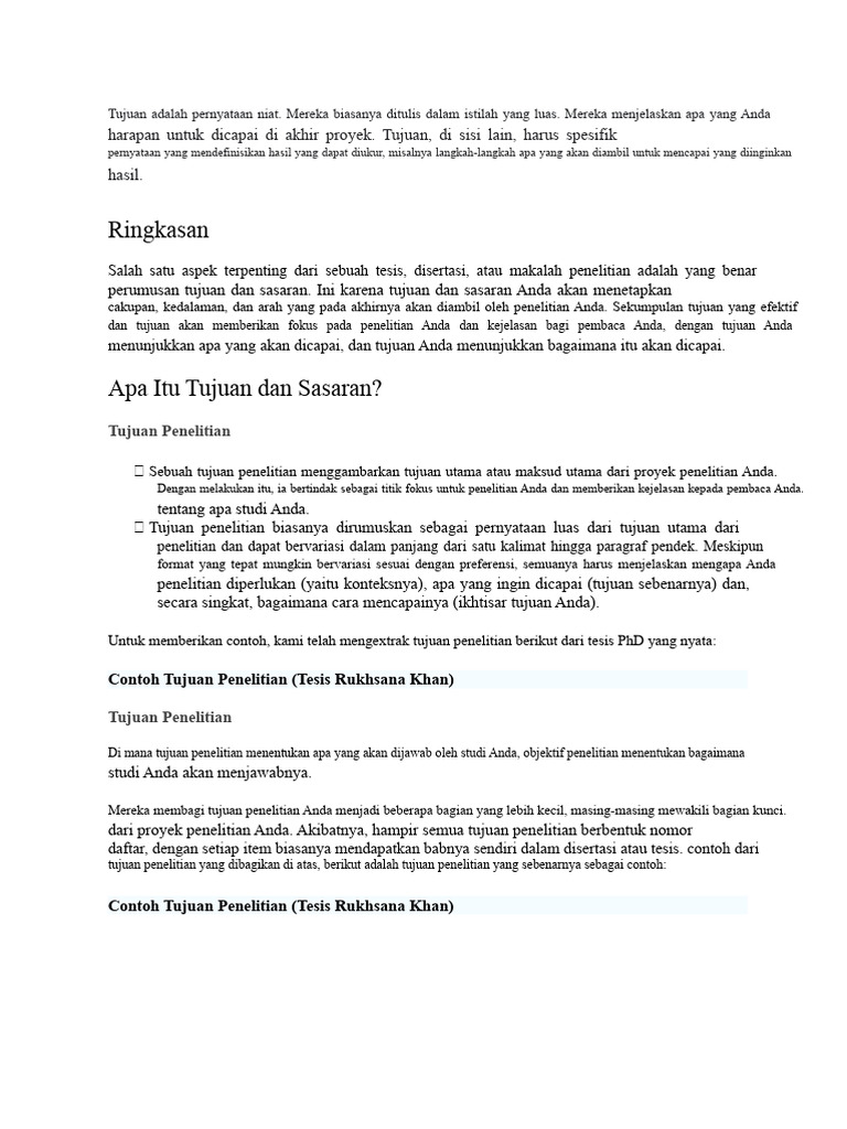 Perbedaan Tujuan dan Sasaran Penelitian | PDF