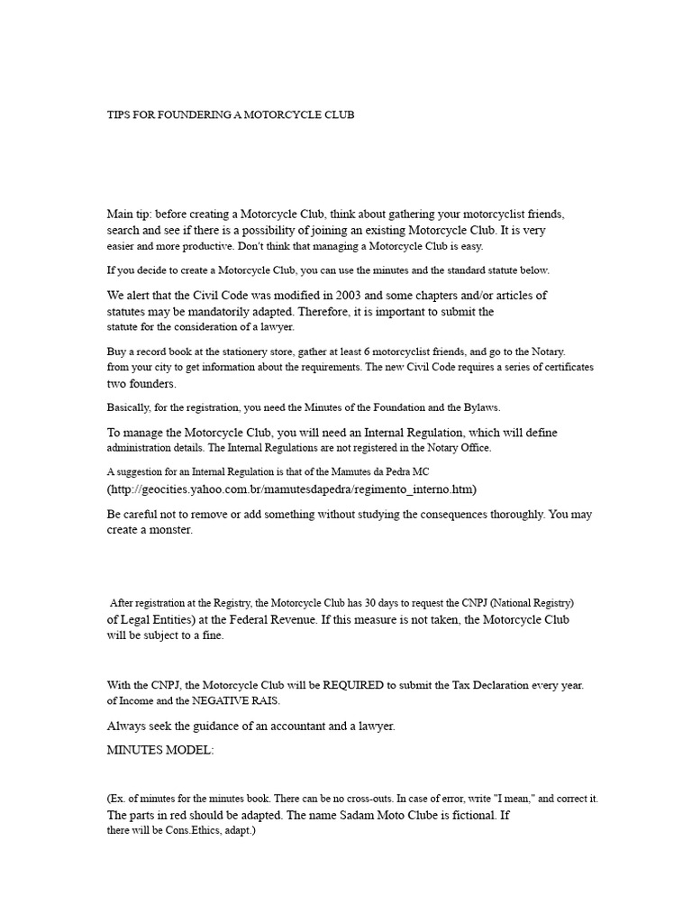 Tips For Starting A Motorcycle Club | PDF | Board Of Directors ...