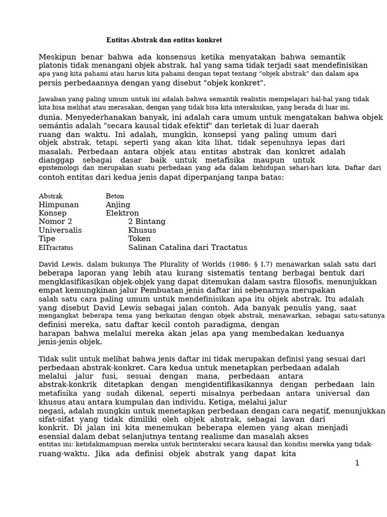 Entitas Abstrak dan Entitas Konkrit | PDF