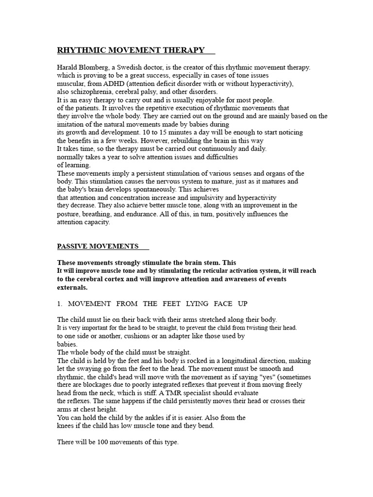 Rhythmic Movement Therapy Exercises | PDF | Attention Deficit ...