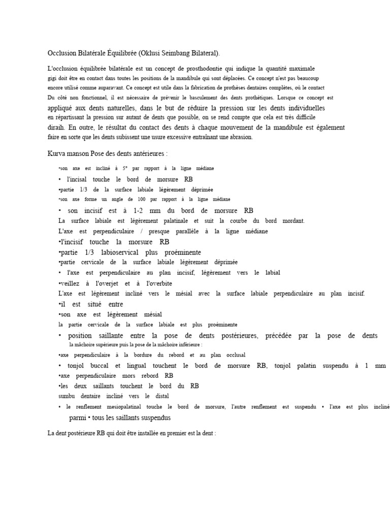 Occlusion Bilatérale Équilibrée en Prothèse | PDF | Dent | Bouche