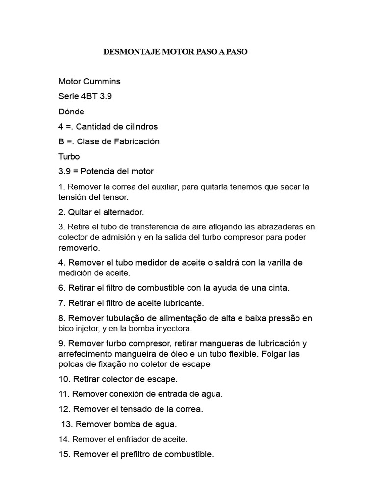 Desmontaje Motor Paso A Paso | PDF | Turbocompresor | Bomba