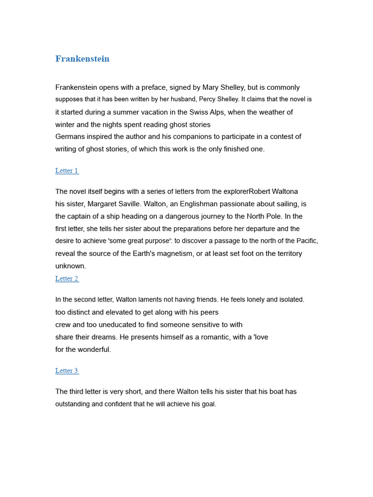 Frankenstein: Letter 1 | PDF | Frankenstein | Mary Shelley