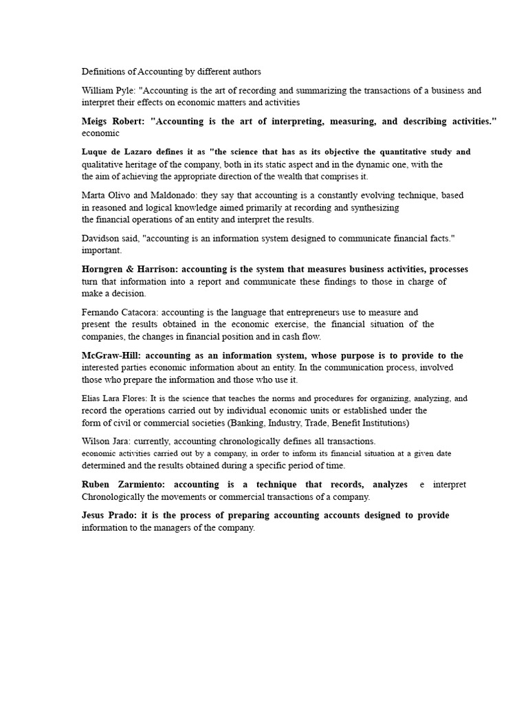 Definitions of Accounting by Authors | PDF
