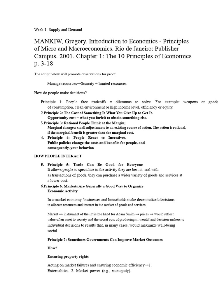 Outline of Mind Map The 10 Principles of Economics, MANKIW | PDF ...