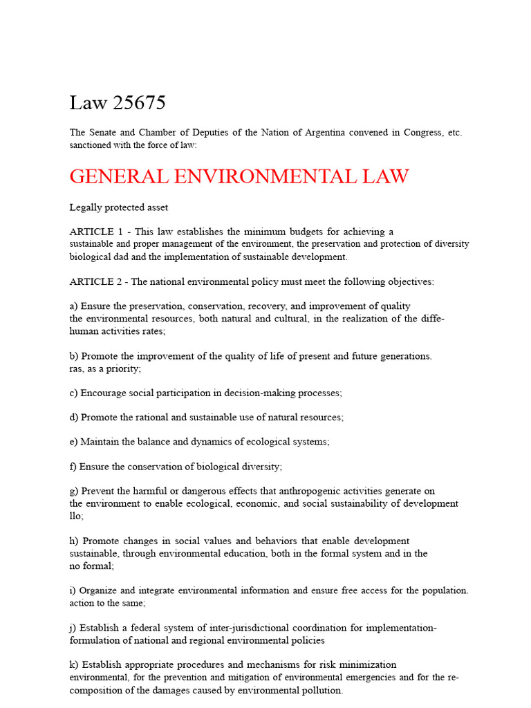 Argentina's General Environmental Law | PDF | Sustainability ...