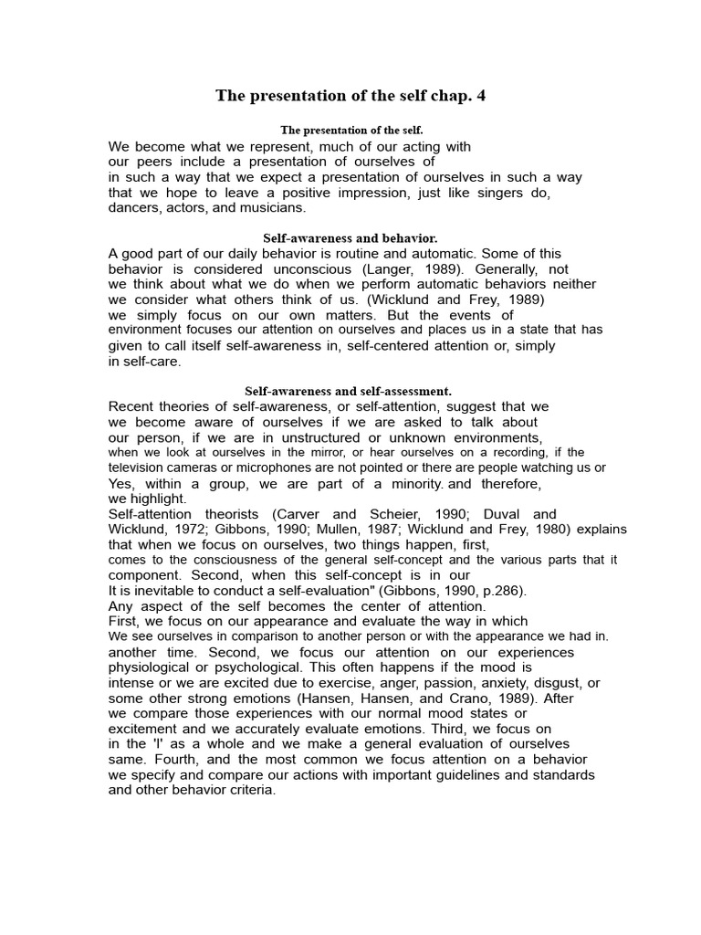 Self-Presentation and Self-Awareness Insights | PDF | Nonverbal ...