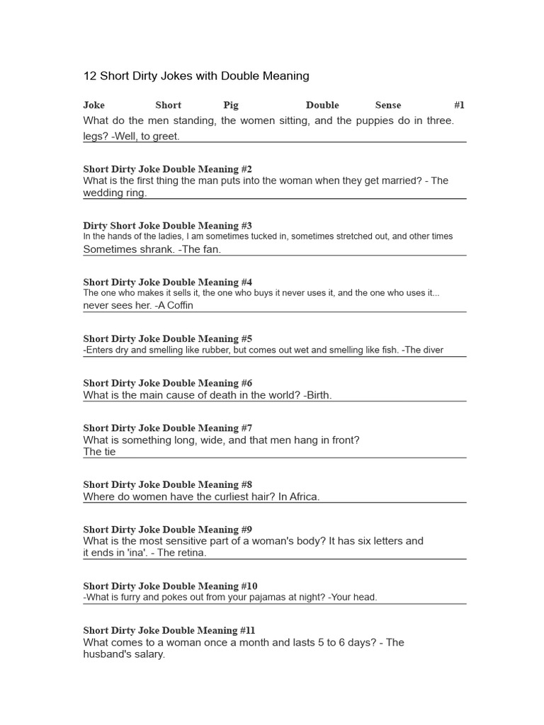 Short Dirty Jokes with Double Meanings | PDF