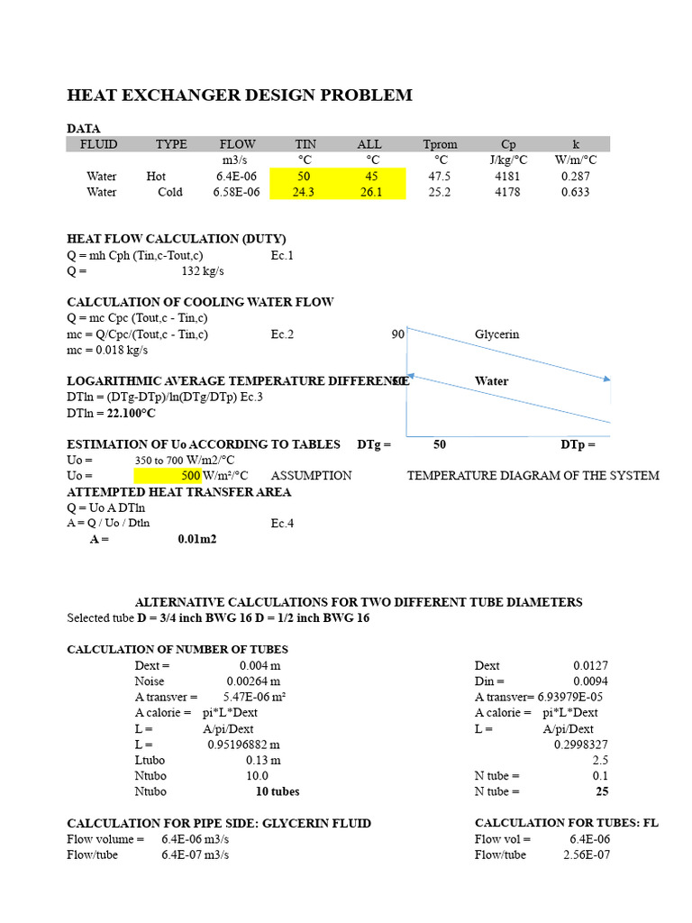 Heat Exchanger Calculations EXCEL DATA | PDF | Reynolds Number | Heat Exchanger