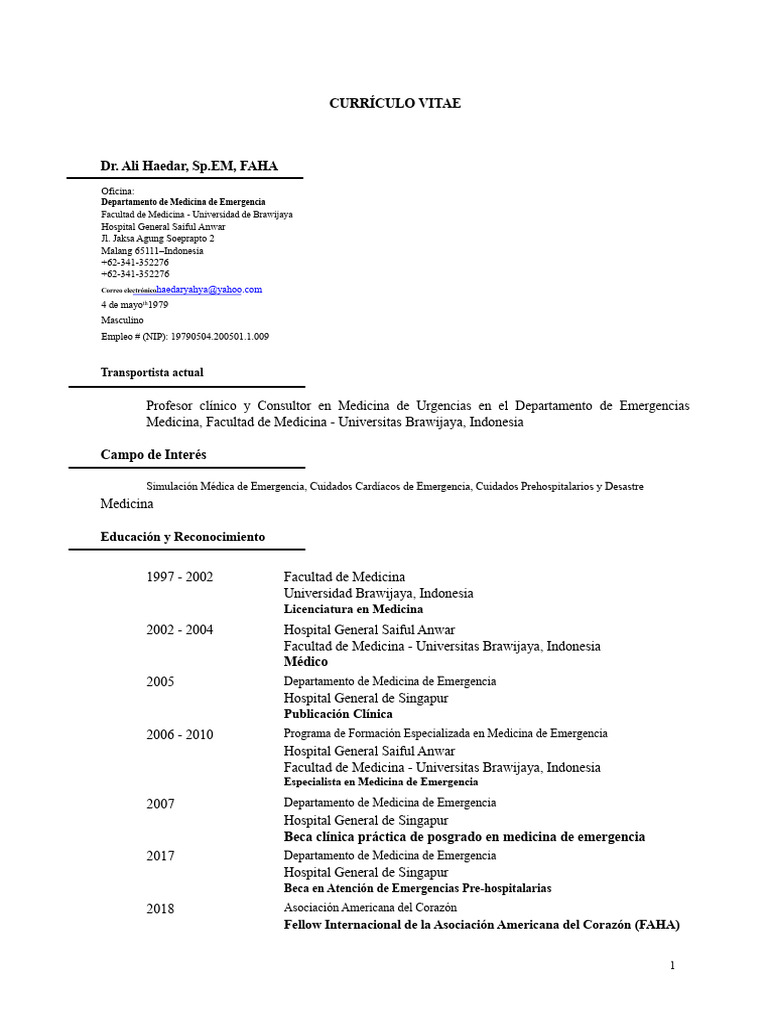 CV Ali Haedar | PDF | Departamento de Emergencia | Hospital