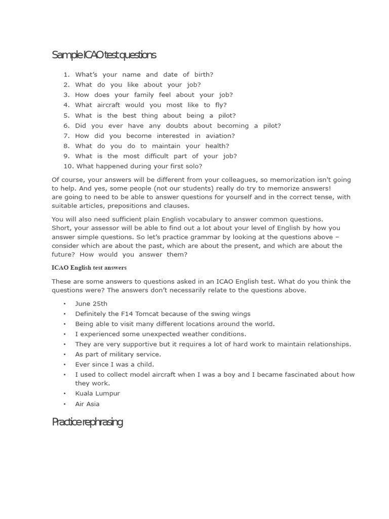 Sample ICAO Test Questions | PDF | Aviation