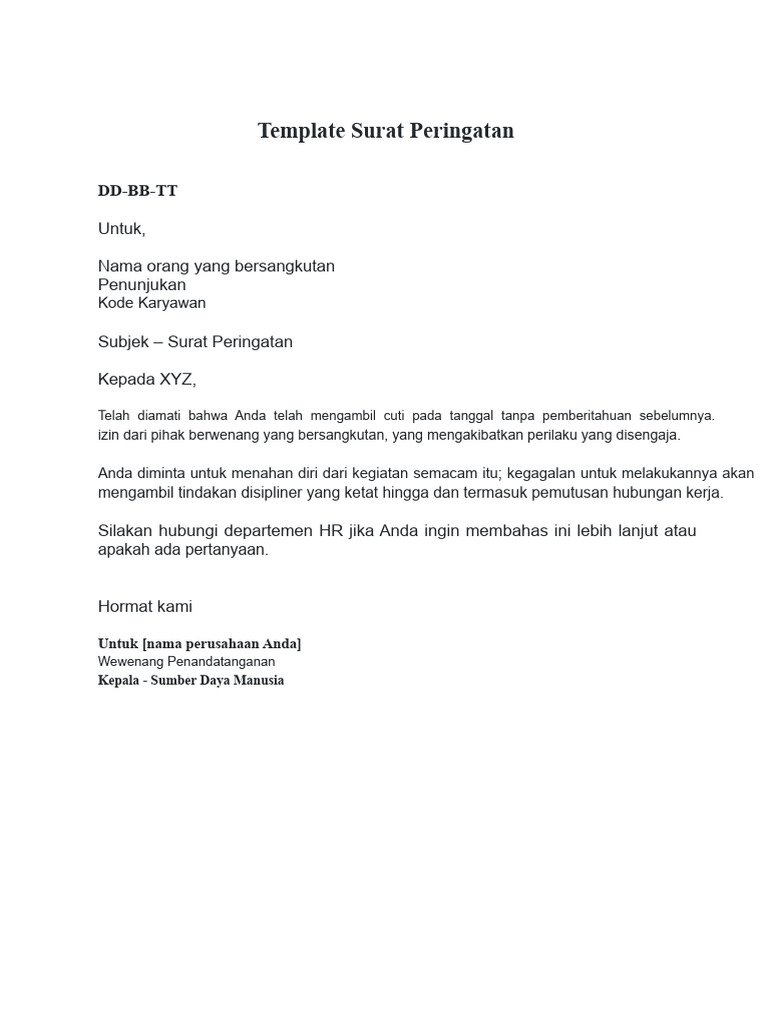 Template Surat Peringatan | PDF