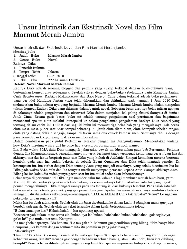 Unsur Intrinsik Novel Marmut Merah Jambu | PDF