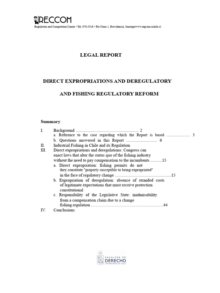 Report On Direct and Deregulating Expropriations and Fishery Regulatory ...