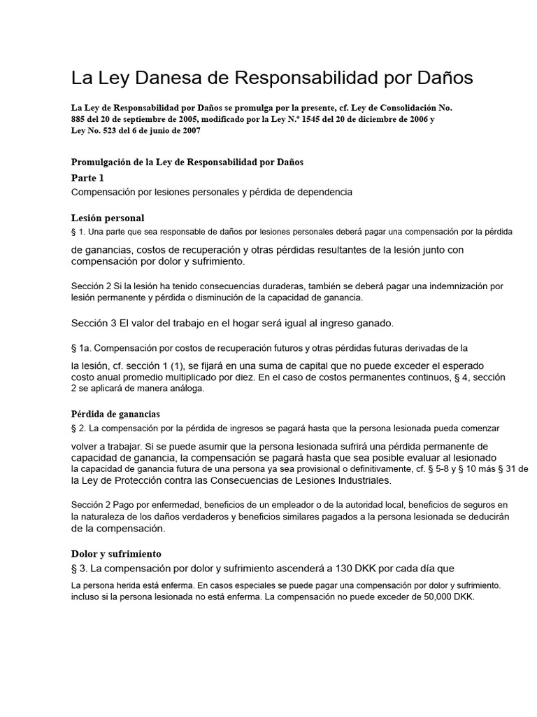 Ley Danesa de Responsabilidad por Daños | PDF | Seguro | Daños y perjuicios
