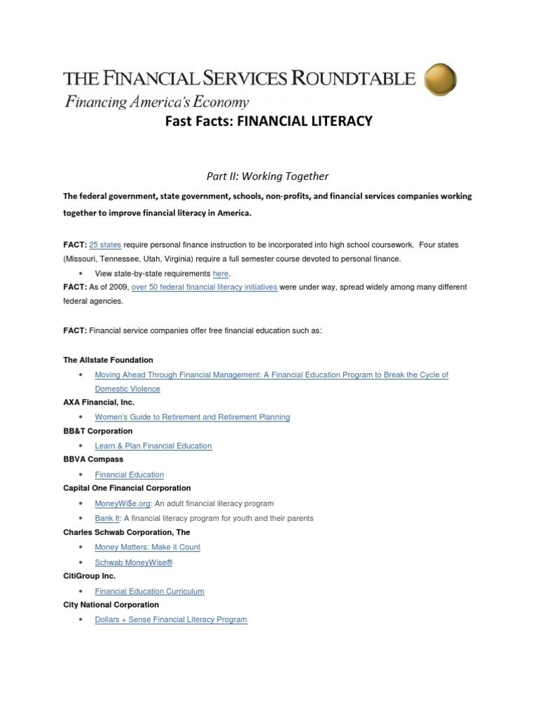 Fast Facts: Financial Literacy | PDF | U.S. Bancorp | Financial Literacy