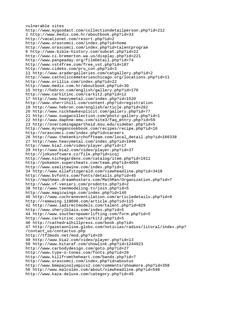 Vulnerable Sites | PDF | Hypertext | Web Development