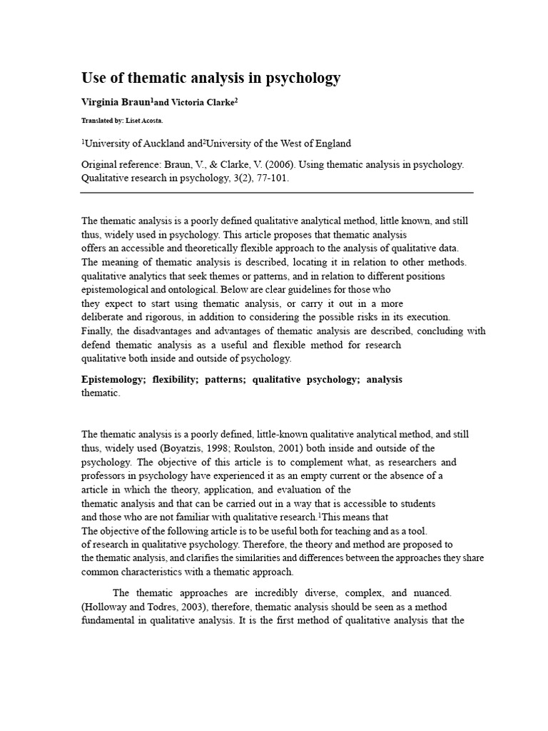 Use of Thematic Analysis in Psychology | PDF | Qualitative Research ...