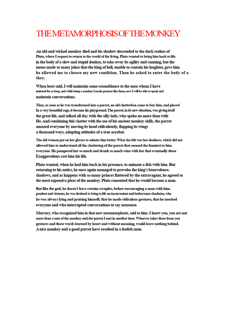 THE METAMORPHOSIS OF THE MONKEY | PDF