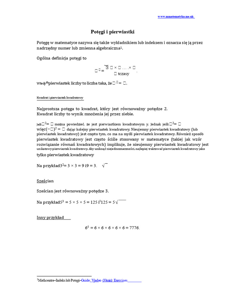 Potęgi I Pierwiastki Przez WWW - Mathematics.me - Uk | PDF