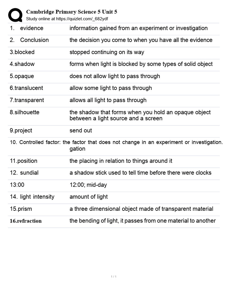 Cambridge Primary Science Unit 5 Guide | PDF