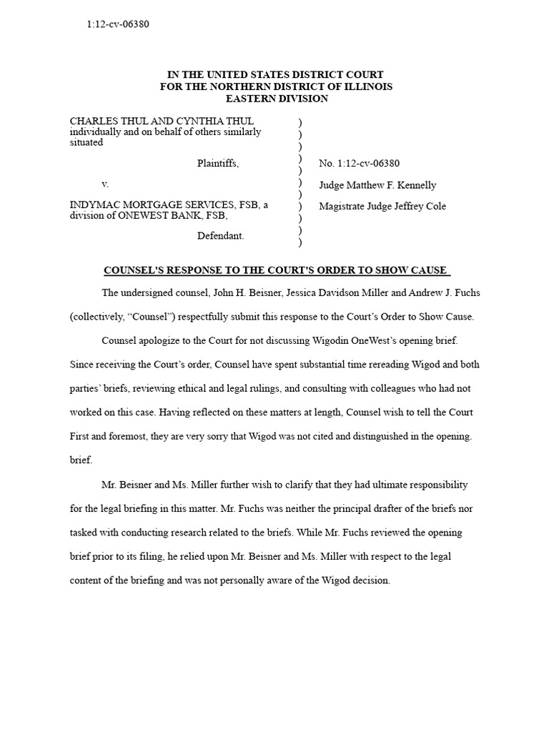 Response To Order To Show Cause: Thul v. OneWest | PDF | Estoppel ...