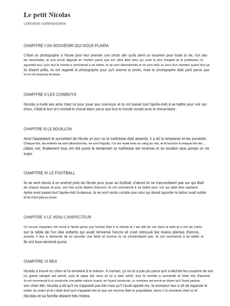 Résumé Du Livre - Le Petit Nicolas | PDF
