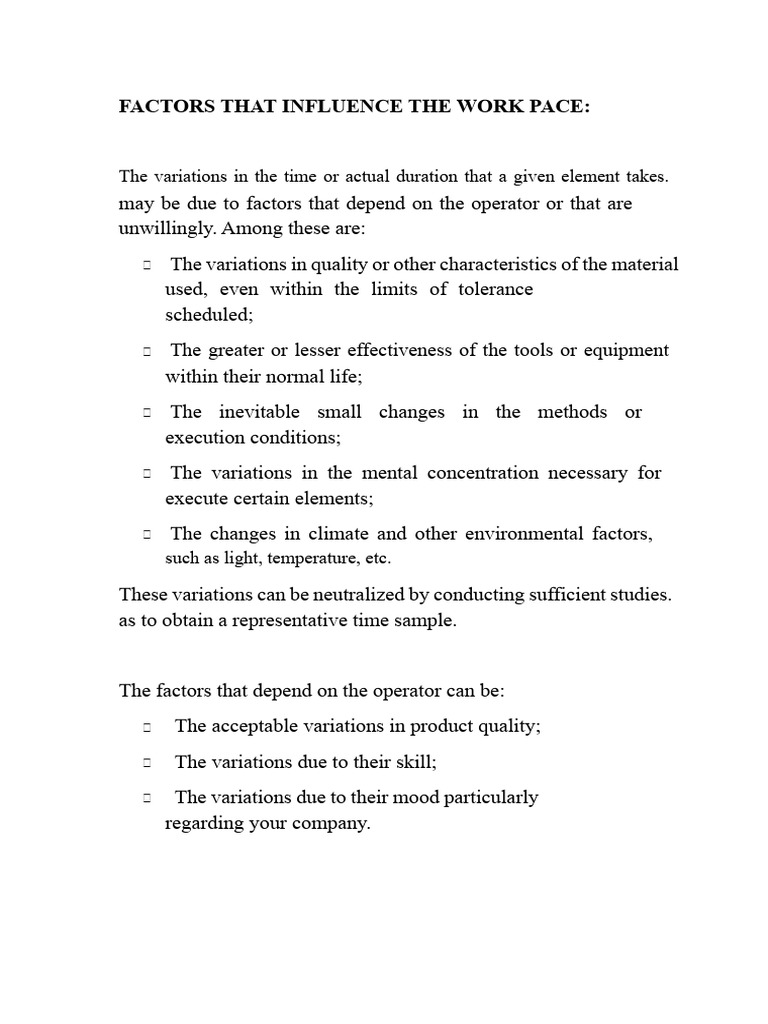 Factors That Influence Work Pace | PDF