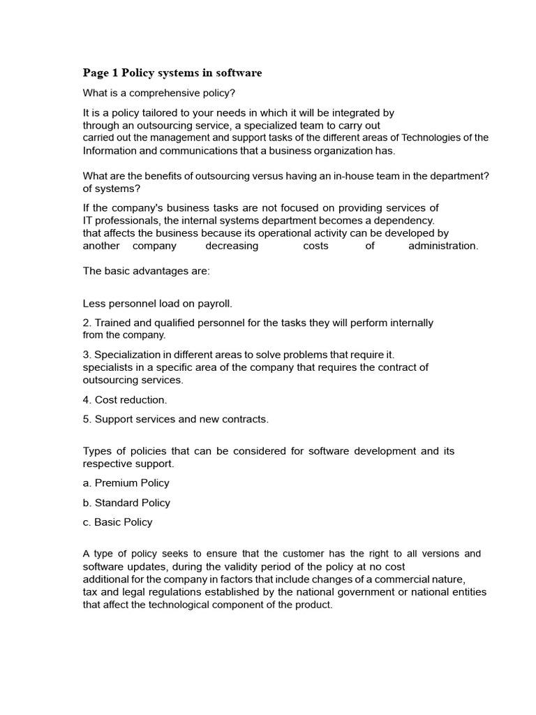Software Policy Systems Overview | PDF | Expense | Equity (Finance)