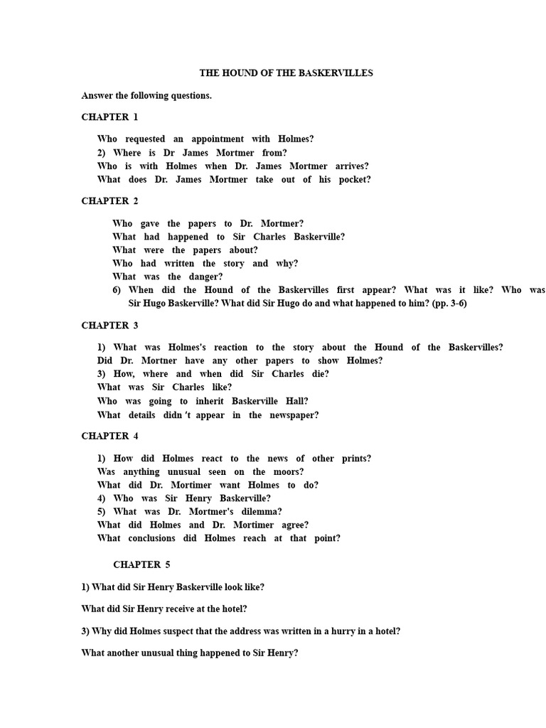 Hound of the Baskervilles Study Guide | PDF | The Hound Of The ...