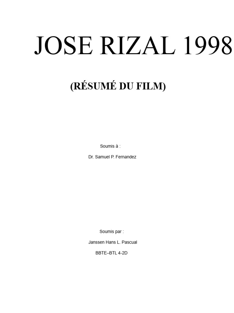 Résumé du film "Jose Rizal" (1998) | PDF | Philippines