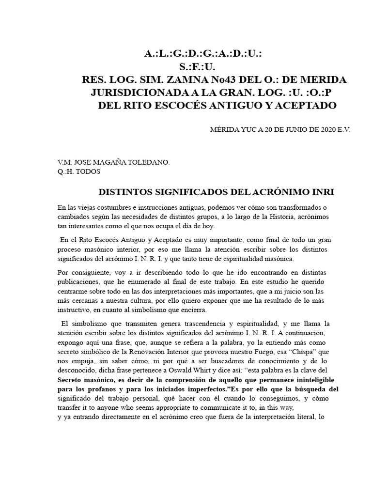 Significados del acrónimo INRI en Masonería | PDF