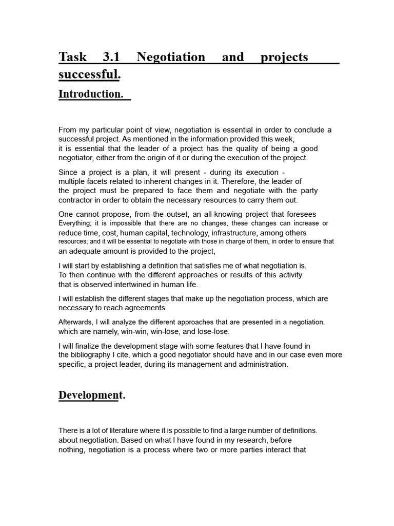 Task 3.1 Negotiation and Successful Projects. | PDF | Negotiation | Cognition
