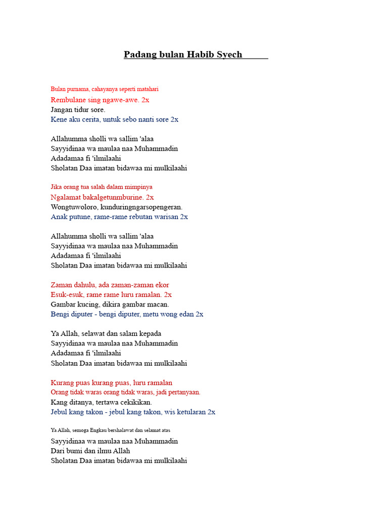 Lirik Padang Bulan Habib Syech | PDF