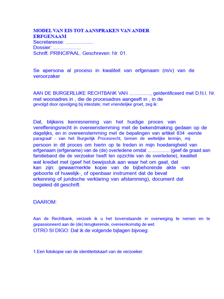 Model Van Schriftelijke Aanwezigheid Van Een Andere Erfgenaam | PDF