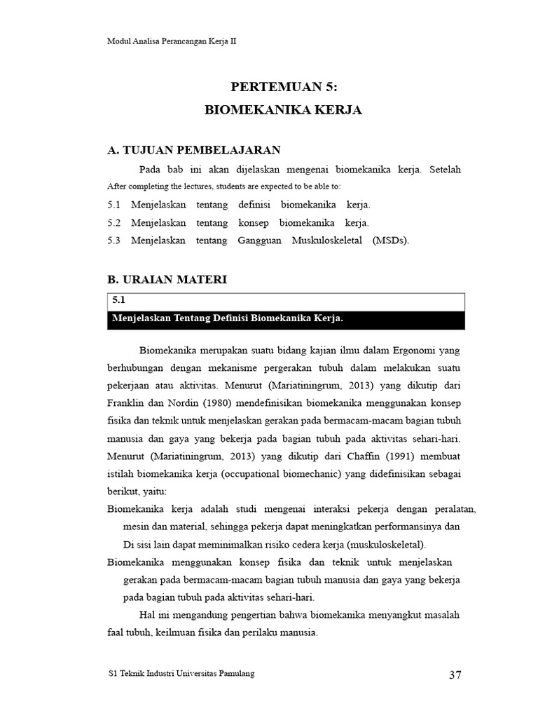 Modul Pertemuan 5 Biomekanika Kerja | PDF
