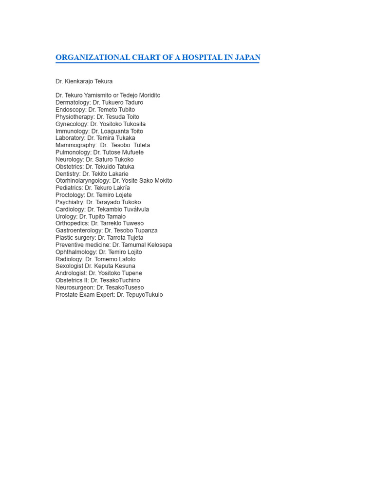 Organizational Chart of A Hospital in Japan | PDF