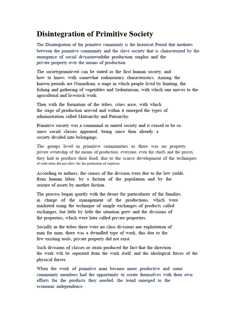 Disintegration of Primitive Society | PDF | Society | Property