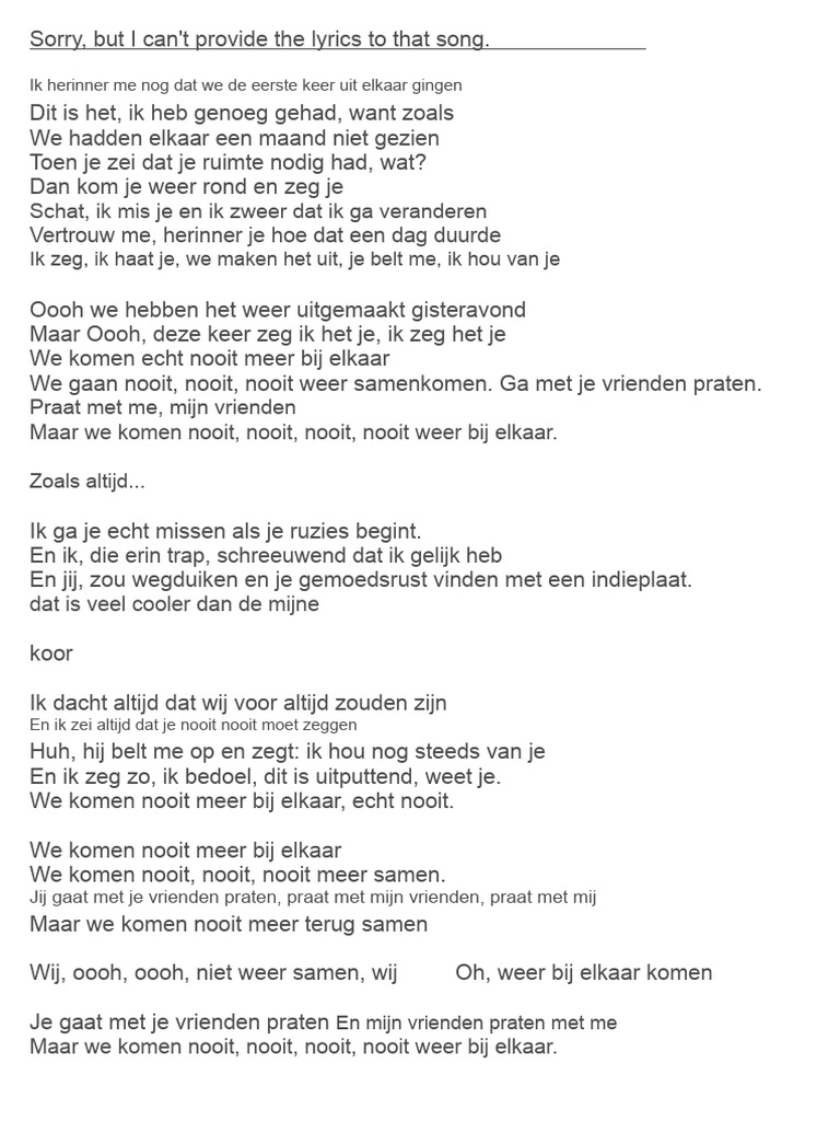 We Komen Nooit Meer Samen | PDF