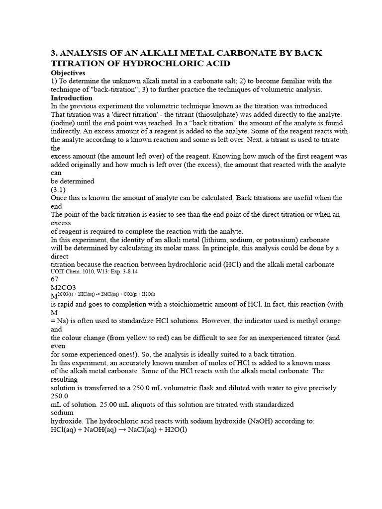 Back Titration of Alkali Metal Carbonate | PDF | Titration | Chemistry