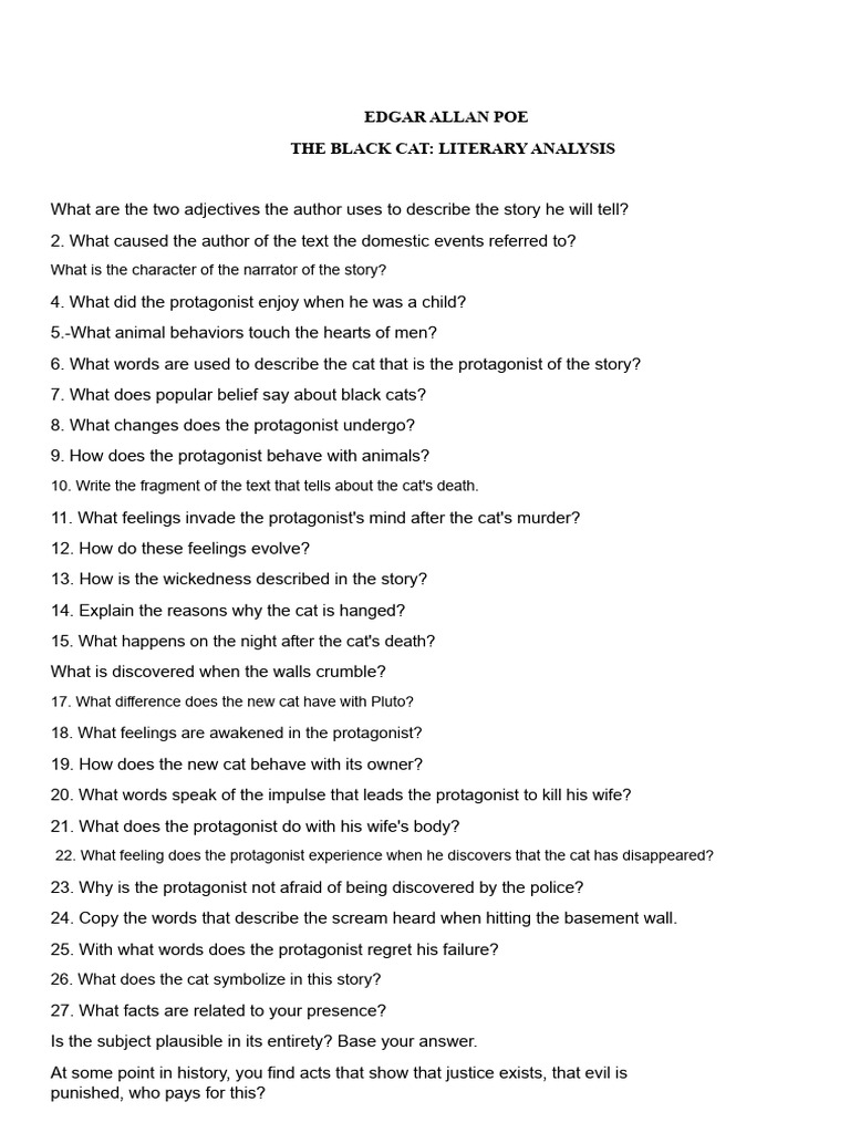 The Black Cat Analysis Questionnaire | PDF