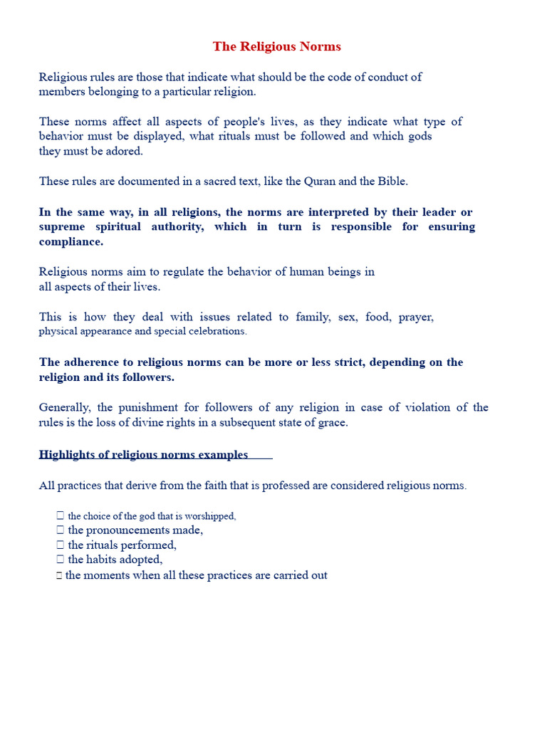 Religious Norms - Examples - Imp | PDF